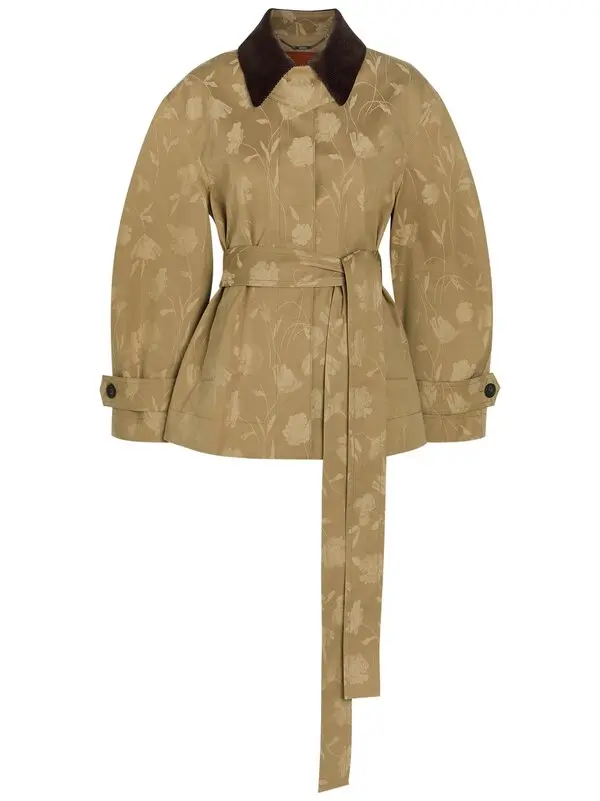 Erdem Floral Jacquard Belted Cotton Jacket - Camel