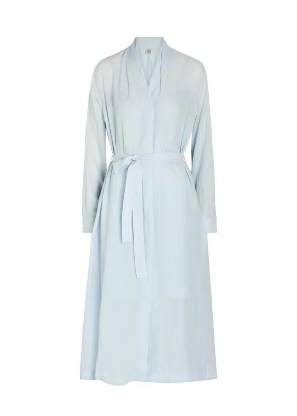 TOTEME Belted Cotton Voile Midi Dress - Light Blue