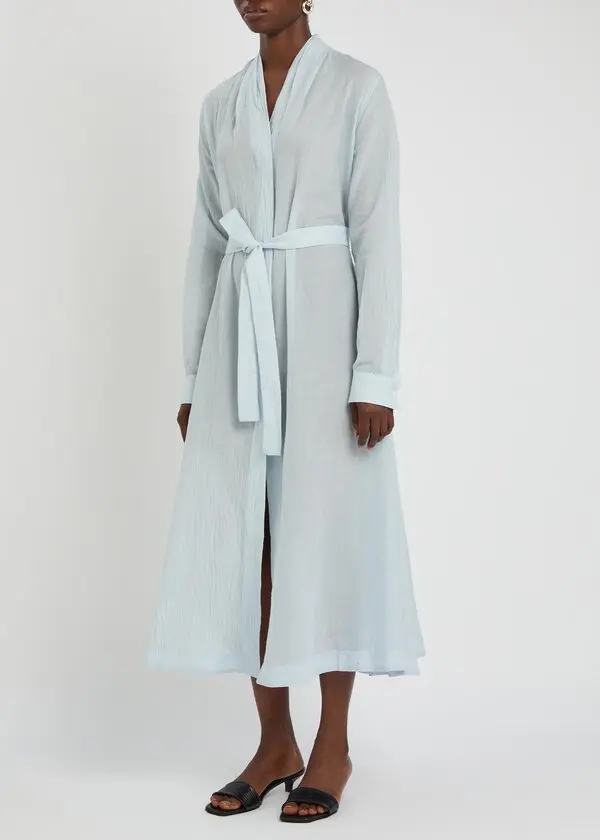 TOTEME Belted Cotton Voile Midi Dress - Light Blue