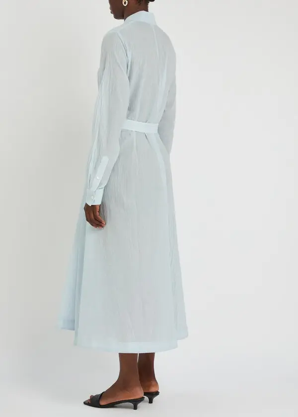 TOTEME Belted Cotton Voile Midi Dress - Light Blue