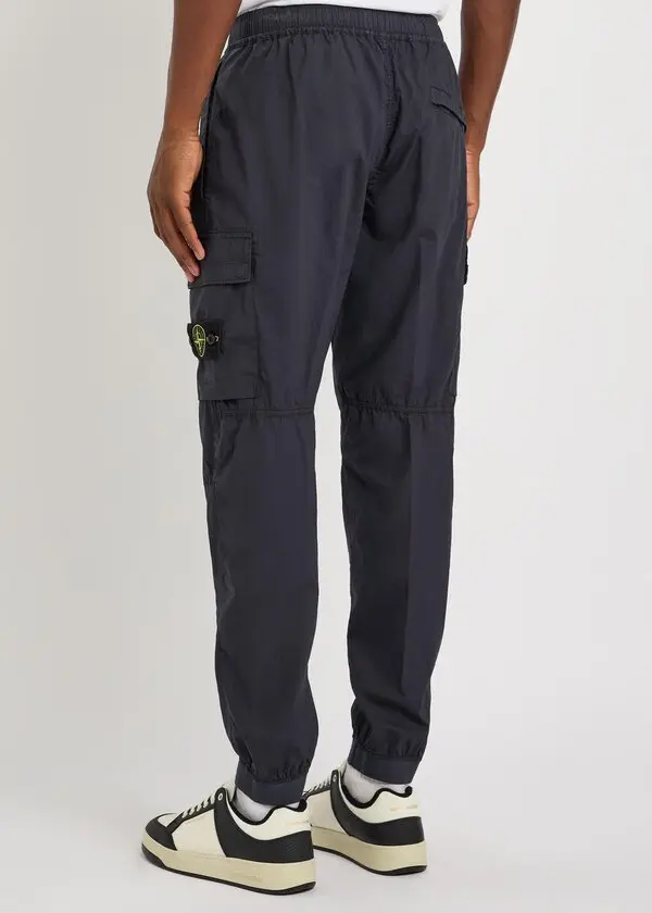 Stone Island Logo Stretch-cotton Cargo Trousers - Navy