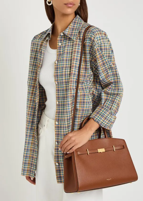 DEMELLIER The Hudson Midi Grained Leather Top Handle Bag - Tan