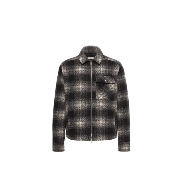 Moncler Check Jersey Zip-up Shirt - Black