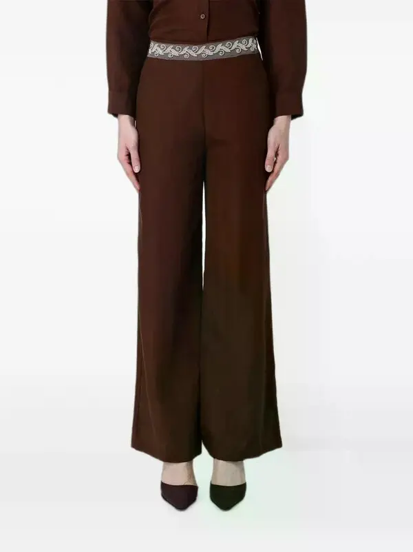 HANITA Embroidered Palazzo Pants - Brown