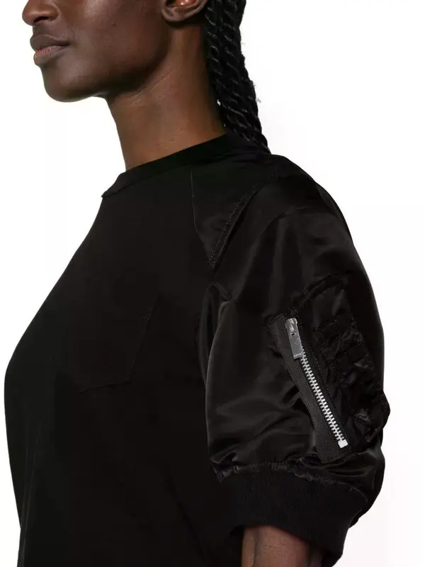 Sacai Crew Neck Sweatshirt With Zip Pocket Sleeve