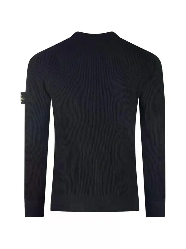 Stone Island Ribbed Knit Logo Patch Sweater - Blue