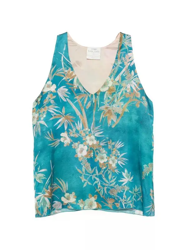 FORTE_FORTE Floral Print V-neck Sleeveless Top - Blue