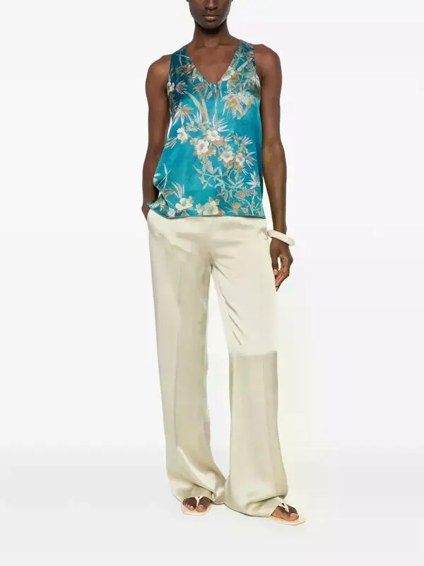 FORTE_FORTE Floral Print V-neck Sleeveless Top - Blue