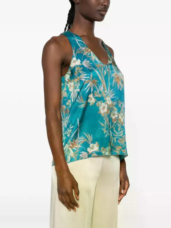 FORTE_FORTE Floral Print V-neck Sleeveless Top - Blue