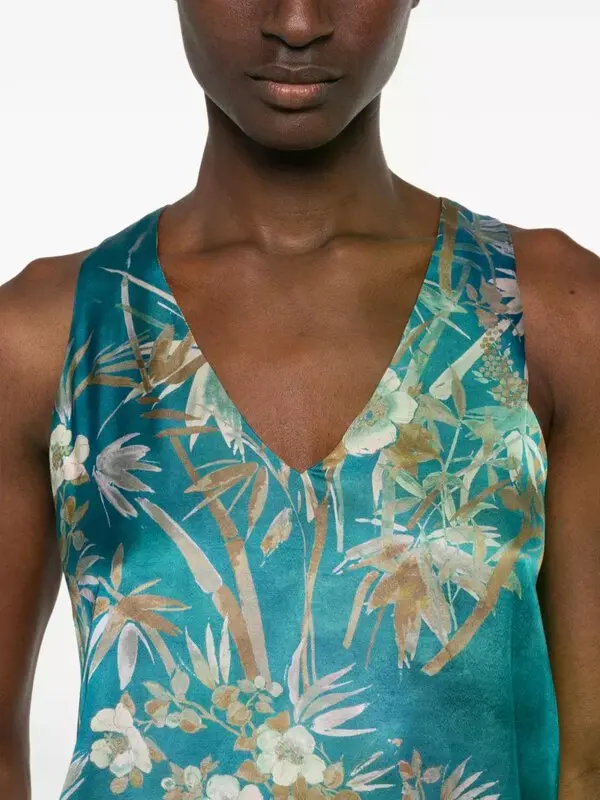 FORTE_FORTE Floral Print V-neck Sleeveless Top - Blue