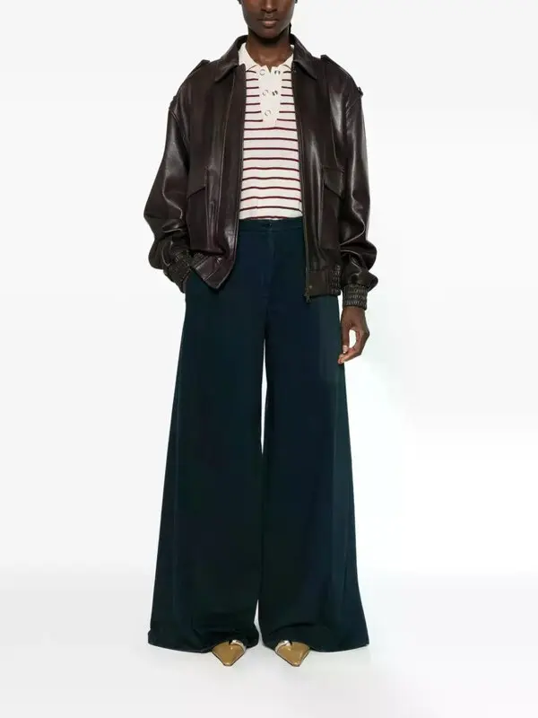 FORTE_FORTE Navy Cotton Palazzo Pants - Blue