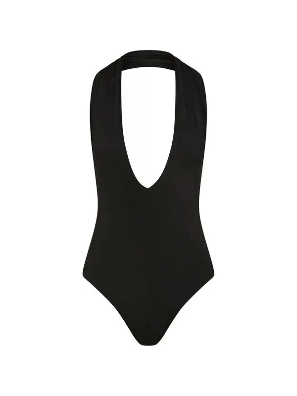 Bondi Born Blair Halterneck Plunge-neck Swimsuit - Black
