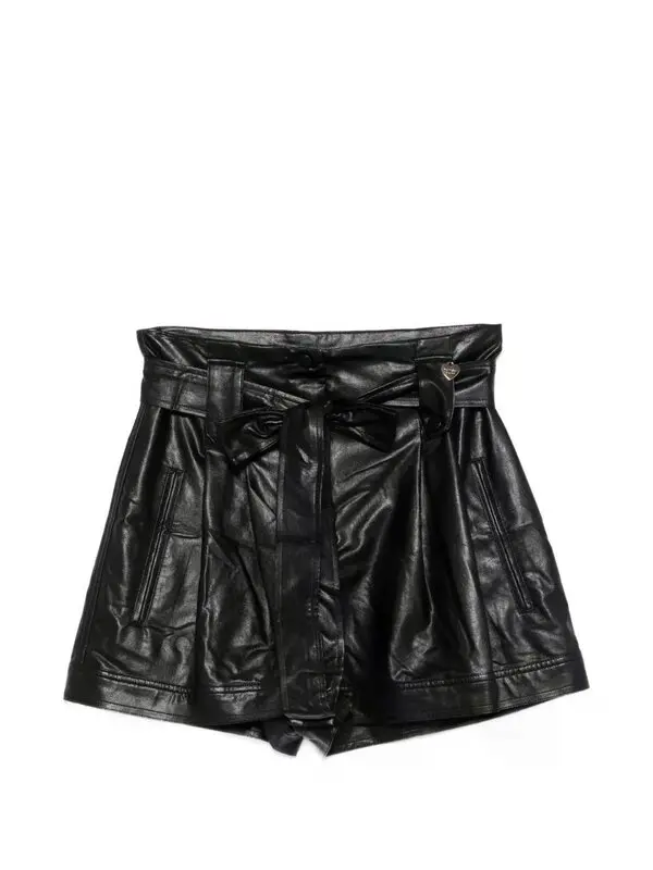 TWINSET Belted Faux-leather Pleated Shorts - Black