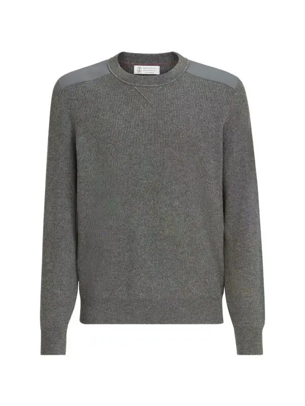 Brunello Cucinelli Cashmere Ribbed Sweater With Cotton Inserts - Grey