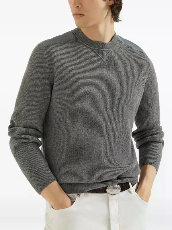 Brunello Cucinelli Cashmere Ribbed Sweater With Cotton Inserts
