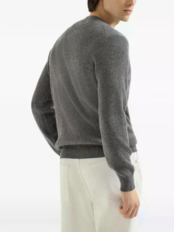 Brunello Cucinelli Cashmere Ribbed Sweater With Cotton Inserts