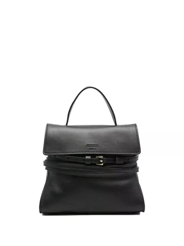 Moschino Leather Tote Bag With Foldover Top - Black