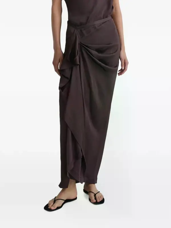 Bondi Born Ardea Hammered Satin Maxi Skirt - Brown