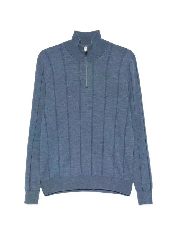 Canali Ribbed Quarter-zip Sweater - Blue