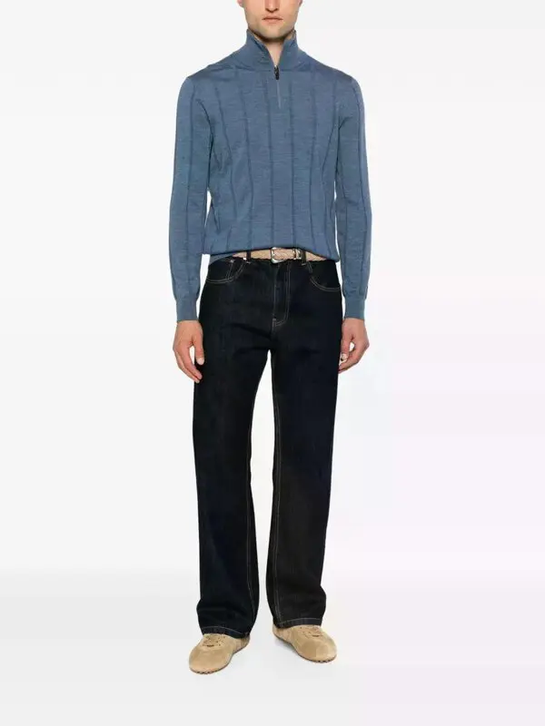 Canali Ribbed Quarter-zip Sweater - Blue