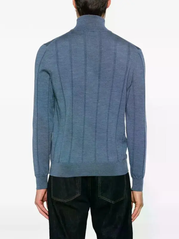 Canali Ribbed Quarter-zip Sweater - Blue