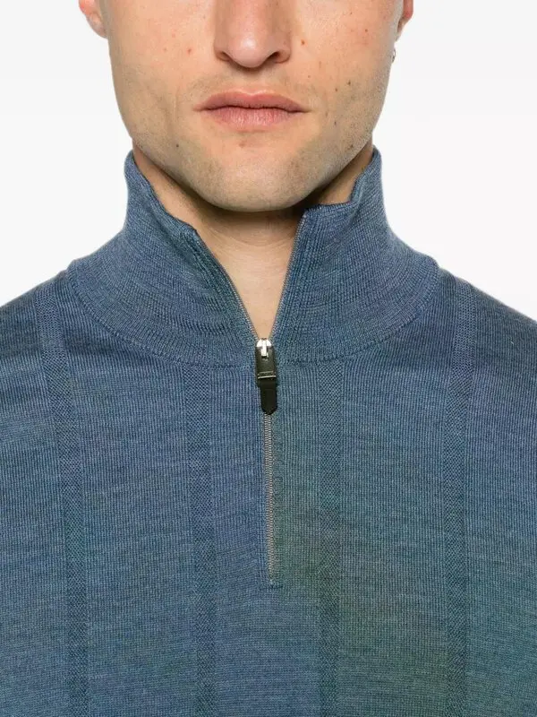 Canali Ribbed Quarter-zip Sweater - Blue