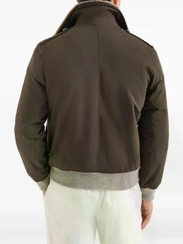 Brunello Cucinelli Waxed Techno Cotton Bomber Jacket With Detachable Shearling Collar