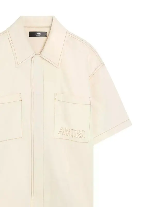 Amiri Logo-embroidered Contrast-stitch Shirt - Neutrals