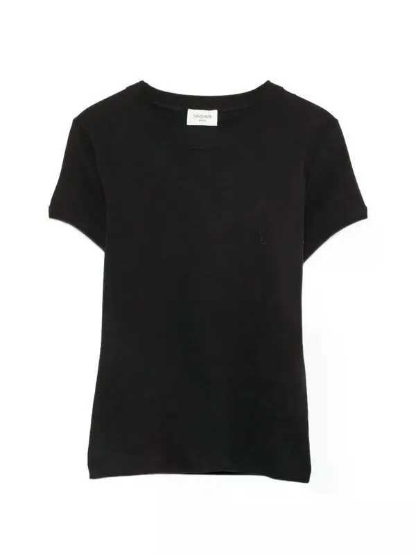 Saint Laurent Cassandre Embroidered T-shirt - Black