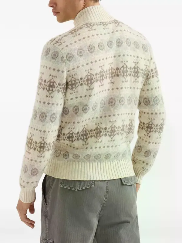 Brunello Cucinelli Cashmere Jacquard High-neck Zip Cardigan