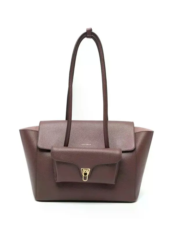 COCCINELLE Grained Leather Shoulder Bag With Gold-tone Chain Detail - Brown