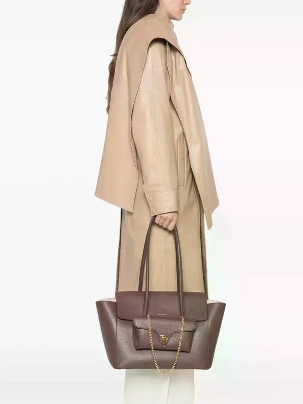 COCCINELLE Grained Leather Shoulder Bag With Gold-tone Chain Detail - Brown
