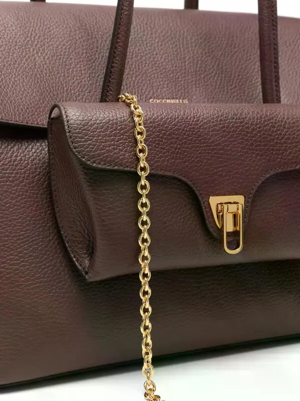 COCCINELLE Grained Leather Shoulder Bag With Gold-tone Chain Detail - Brown