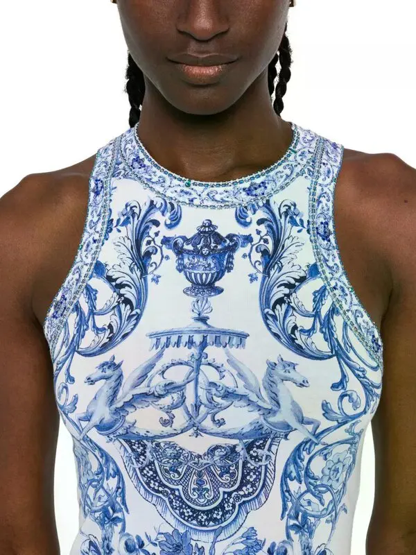 Camilla Crystal Embellished Graphic Print Midi Dress