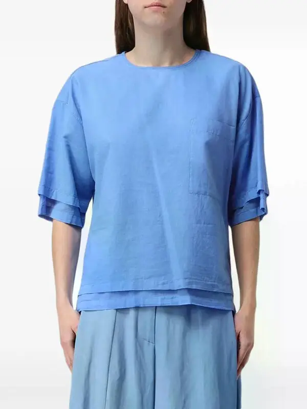 TELA Drop Shoulder Short Sleeve Blouse - Blue