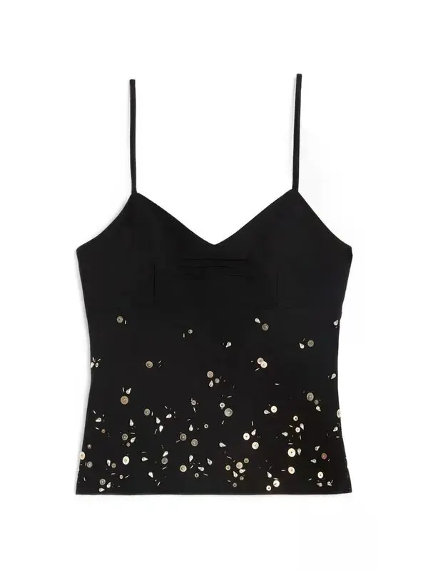 JIL SANDER Sequin And Crystal Embellished V-neck Top - Black