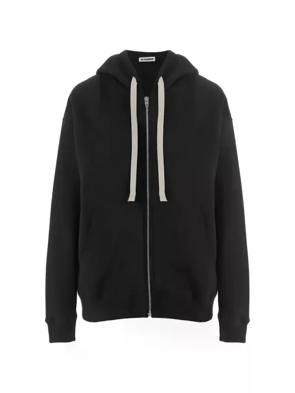 JIL SANDER Zip-up Drawstring Hoodie - Black