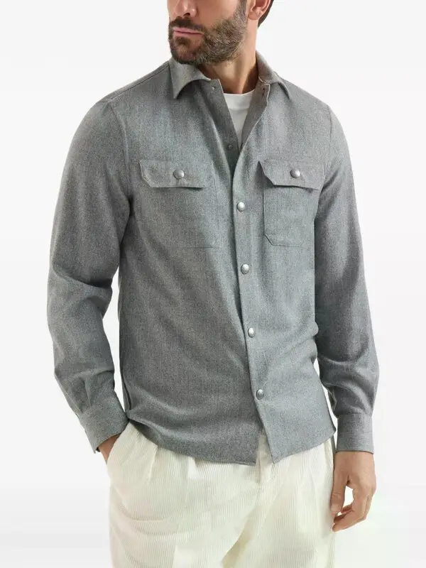 Brunello Cucinelli Virgin Wool Flannel Overshirt With Spread Collar And Chest Pockets