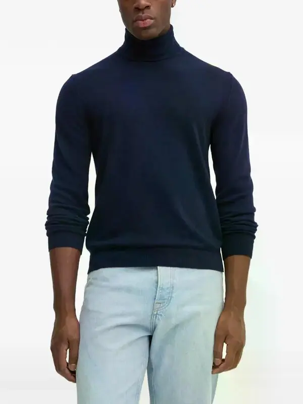 BENETTON Fine Knit Roll Neck Sweater - Blue