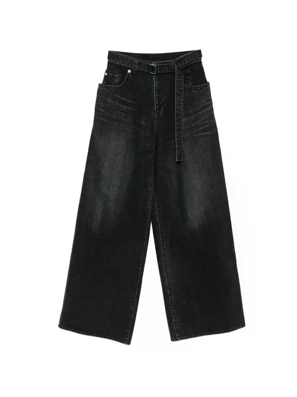 Sacai Belted Wide-leg Jeans - Black