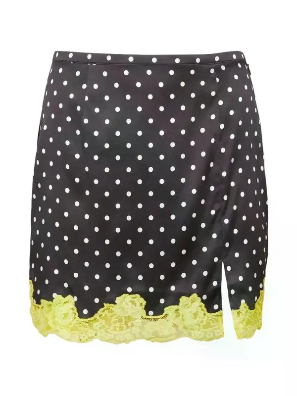 FLEUR DU MAL Juliet Polka-dot Lace Trim Mini Skirt - Black
