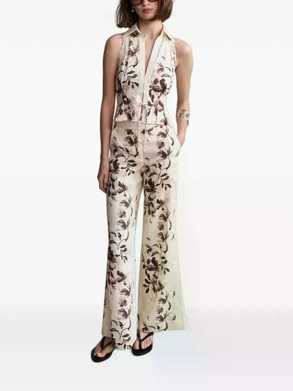 HEVRON Capri Floral Print Trousers - Neutrals
