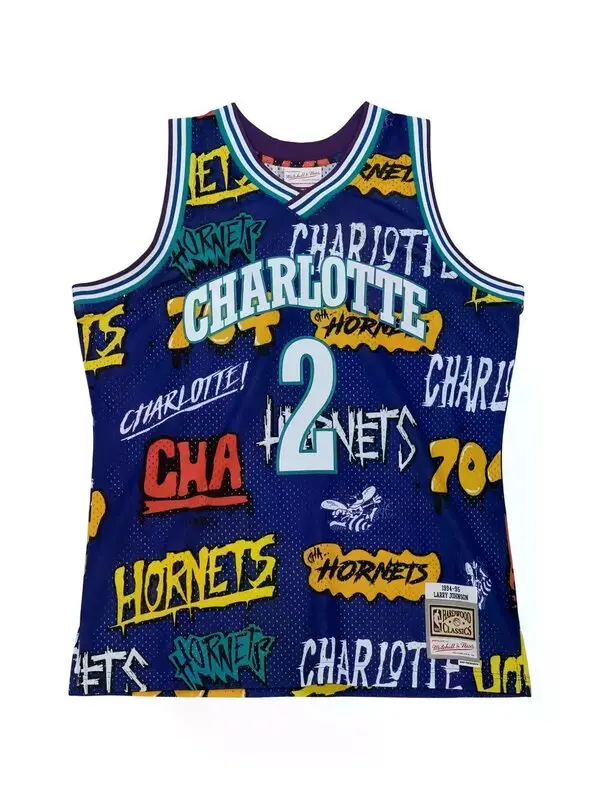 Mitchell & Ness Charlotte Hornets Graphic Print Vest - Blue
