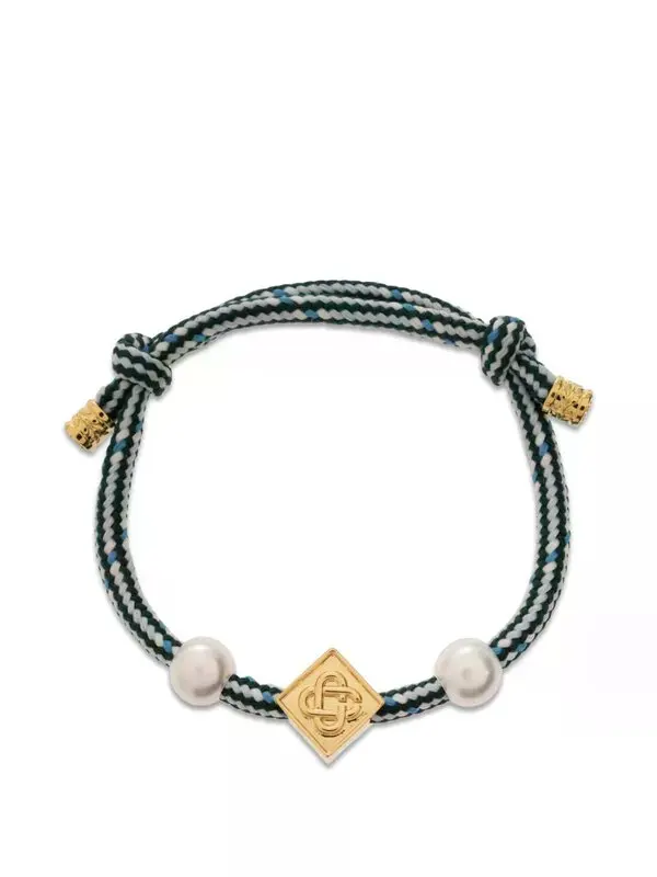 Casablanca Pearl-embellished Logo-plaque Bracelet - Gold
