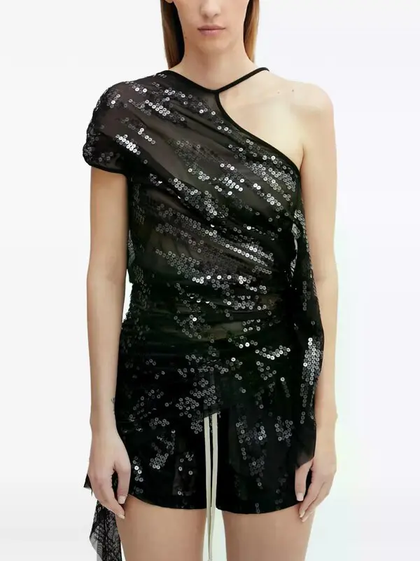 Rick Owens Asymmetric Sequin Embellished Top - Black