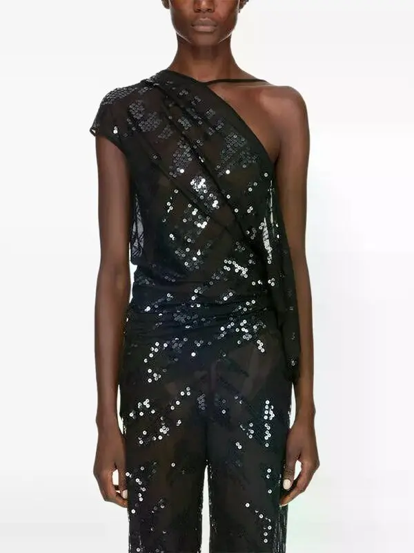 Rick Owens Asymmetric Sequin Embellished Top - Black