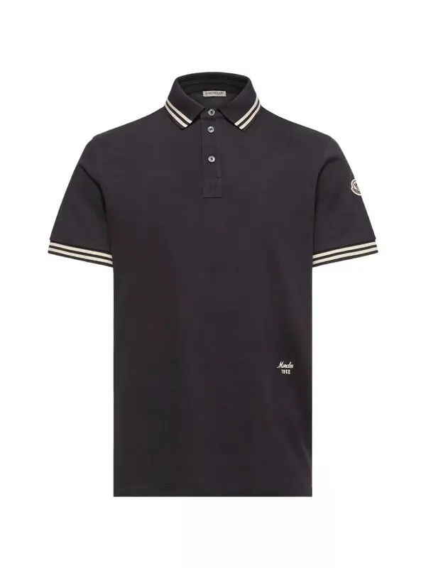 Moncler Stripe-trim Logo-patch Polo Shirt - Blue