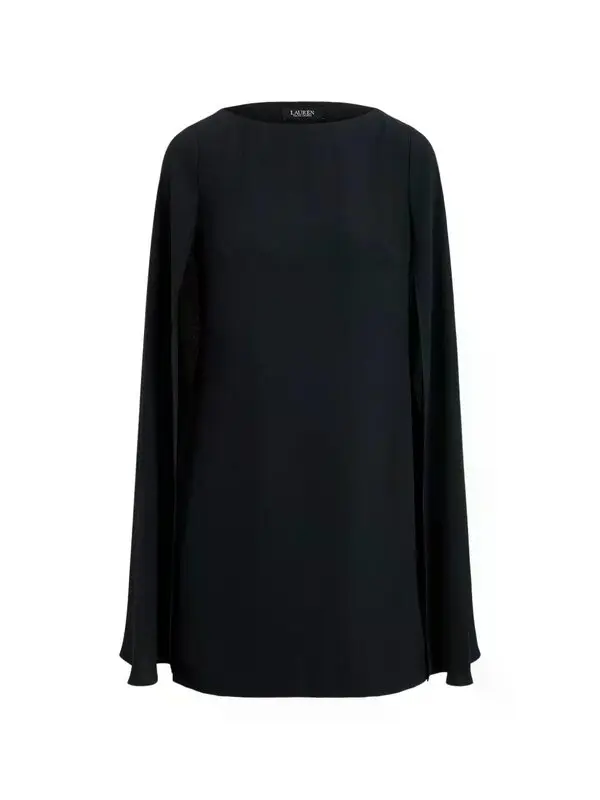 Ralph Lauren Georgette Textured Mini Dress With Cape Overlay - Black