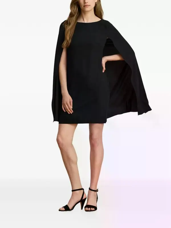 Ralph Lauren Georgette Textured Mini Dress With Cape Overlay