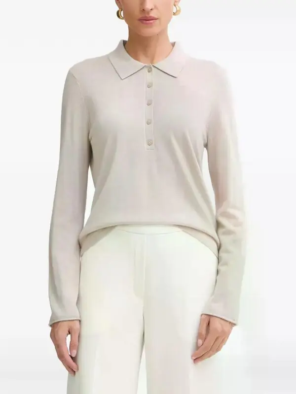 Marc O'polo Fine-knit Long-sleeve Polo Shirt - Neutrals